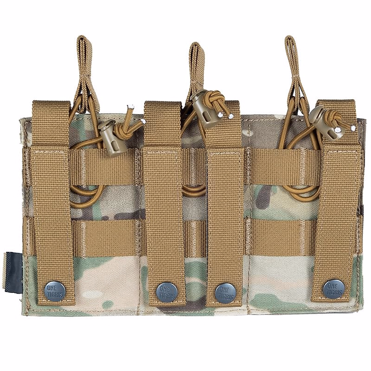 OneTigris Tactical Molle Mag Pouch,Open Top Triple Magazine Pouch for 5.56mm M4 M16 AK AR Glock M1911 9mm with Quick Release Kydex Insert and MOLLE Compatible（Camouflage）