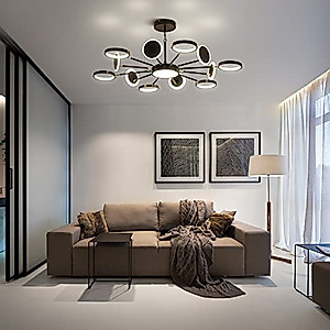 Kaiyuan Black Chandelier Light Fixture, Modern LED Chandelier with Remote Control, 12-Lights Modern Farmhouse Black Sputnik Chandelier for Dining Room,Bedroom,Living Room,Kitchen,Bedroom,Foyer