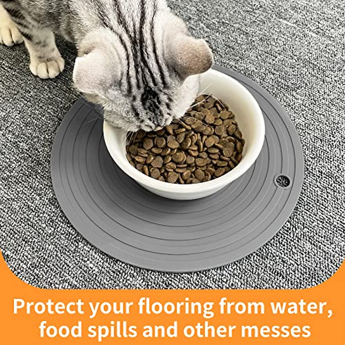 Ptlom Pet Food Mat for Dog and Cat Placemat 2 Pcs, Mat for Prevent Food and Water Overflow, Suitable for Medium and Small Pet, Silicone, 9.5"* 9.5"