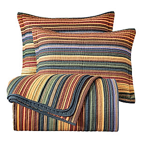 Chezmoi Collection Avery 3-Piece Multi-Color Striped 100% Washed Cotton Quilt Set King Size