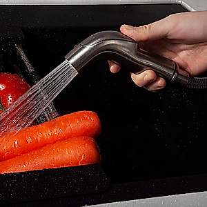 Brushed Nickel Kitchen Sink Side Sprayer Replacement + Brushed Nickel Kitchen Sink Faucet Head with 2 Ball Joint, 4 Spray Models