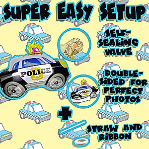 OMG Party Factory - Police Party Balloons | Police Car Themed Birthday or Academy Graduation Decorations Mylar Foil Helium Balloon Decor | Large Officer Balloon Supplies Set in Blue