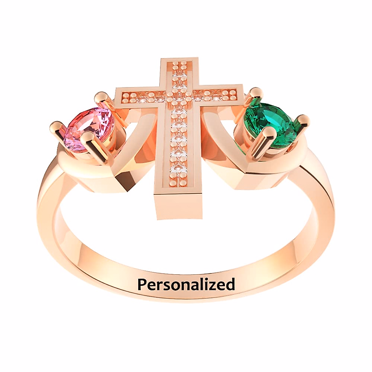 SHAREMORE Birthstone Rings for Women Personalized Cross Ring for Mom with 2 Birthstone Purity Mothers Cross Name Rings Promise Rings Name Rings Mothers Day Rings