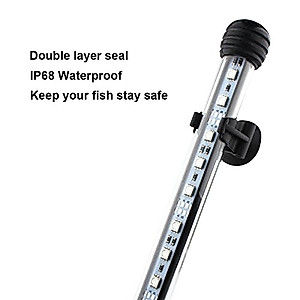 COVOART LED Aquarium Light, 15 inches Fish Tank Light RGB Color Underwater Light Submersible Crystal Glass Lights, 21 LED Beads, Brightness Adjustable Memory Function