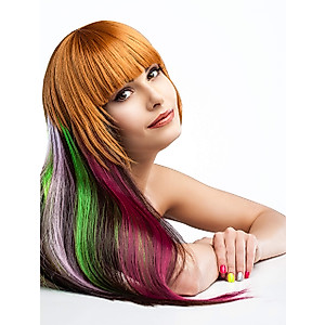 Beaute Galleria Bundle 11 Pieces Single Color 21 Inches Straight Party Highlights Clip In Synthetic Hair Extensions Cosplay Comic Con Halloween Costume (Dark Brown)