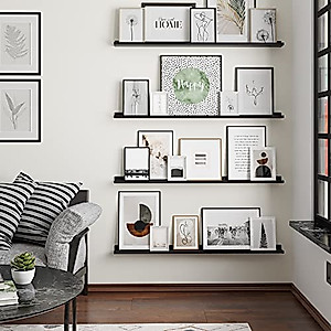 Wallniture Denver 46" Wall Shelves for Picture Frames, Floating Shelves for Wall, Picture Ledge Shelf, Set of 4, Black