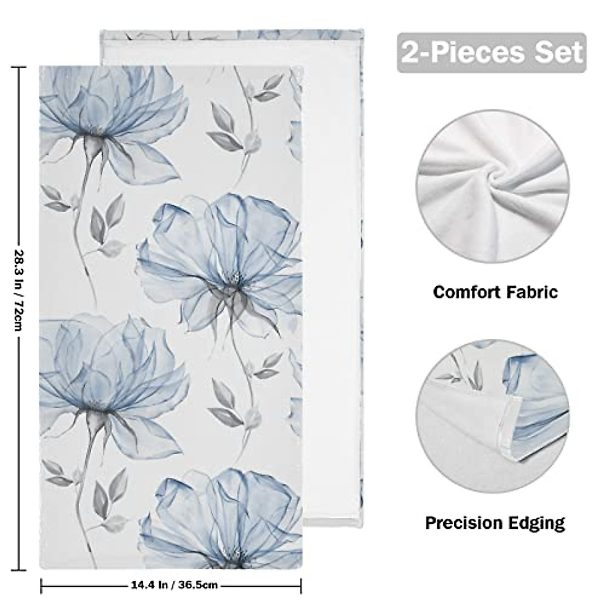 Jucciaco Blue Hand Towel for Bathroom Kitchen, Absorbent Blue Floral Flowers Bath Hand Towels Decorative, Soft Polyester Cotton Towels for Hand, 28x14 inches, Set of 2