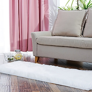 Carvapet 2.3x5 Luxury Ultra Soft Faux Sheepskin Rug – White Plush Area Rug, Bedside Floor Mat or Sofa Cover for Bedroom