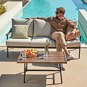 NATURAL EXPRESSIONS Patio Sofa Outdoor Furniture Metal Chair with Wicker Backrest & 6 Inches Cushion for Indoor, Front Porch, Deck, Balcony, Backyard, Sunroom, 73.35"(L) x 29.75"(W) x 33.86"(H).