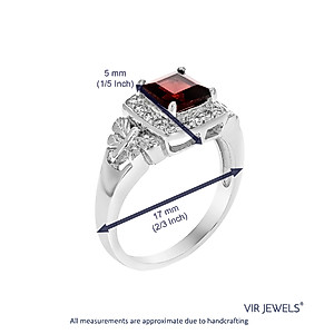 VIR JEWELS 0.60 cttw Garnet Ring .925 Sterling Silver with Rhodium Princess Shape 5 MM Size 5