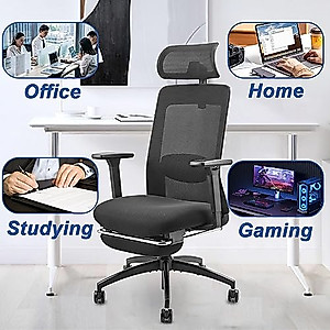MUIGELS Ergonomic Office Chair - High Back Computer Desk Chair with Adjustable Lumbar Headrest Arms Support and Tilt Function, Comfy Rolling Swivel Task Chair for Home Conference Room Office Bedroom
