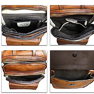 IVTG Genuine Leather Sling Bag for Men Vintage Crossbody Hiking Shoulder Bag Backpack Retro Cowhide Handmade Casual Daypack Purse Fanny Bag (Brown)