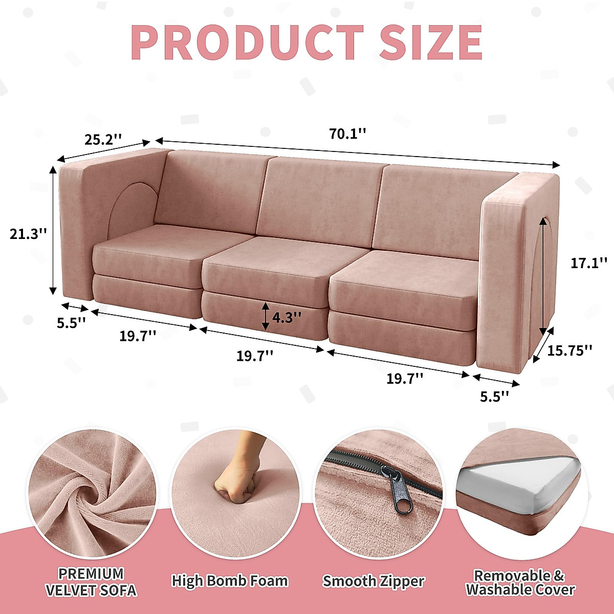 wanan Kids Couch 12PCS, Modular Kids Play Couch for Playroom Bedroom, 12 in 1 Multifunctional Kids Sofa for Playing, Creativing, Sleeping, Indoor Toddler Couch for Boys and Girls(Grey)