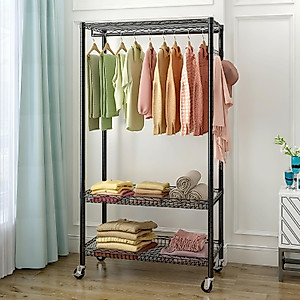 Heavy Duty Rolling Rack，Closet Organizer Metal Garment Rack Portable Clothes Hanger Home Shelf，Freestanding Closet Wardrobe (35.43x 17.72 x 72.83)