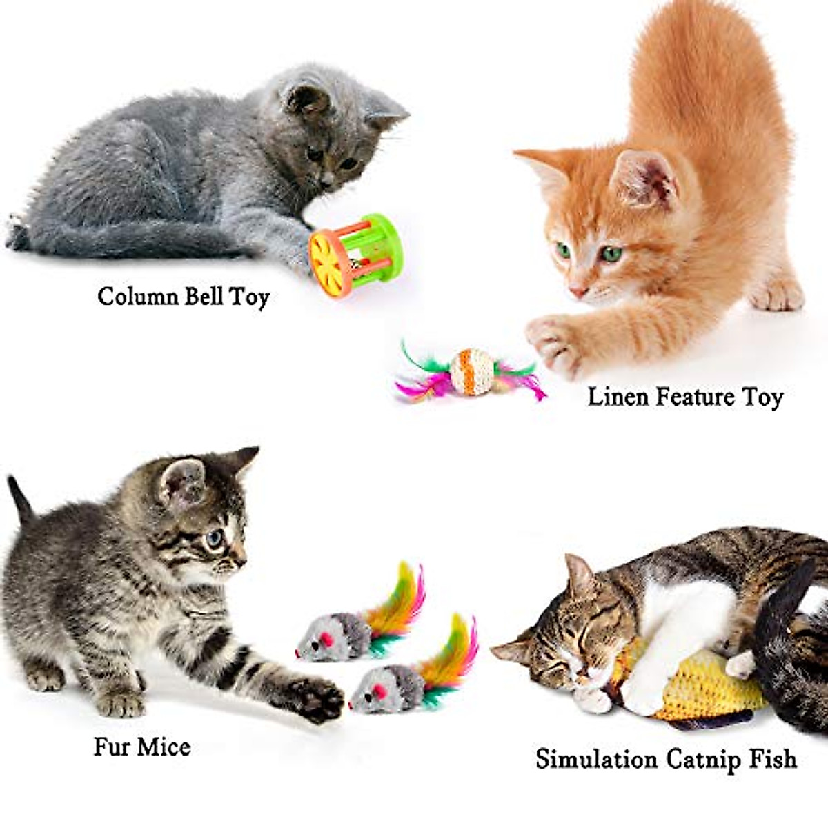 MIBOTE 28Pcs Cat Toys Kitten Toys Assorted, Cat Tunnel Catnip Fish Feather Teaser Wand Fish Fluffy Mouse Mice Balls and Bells Toys for Cat Puppy Kitty