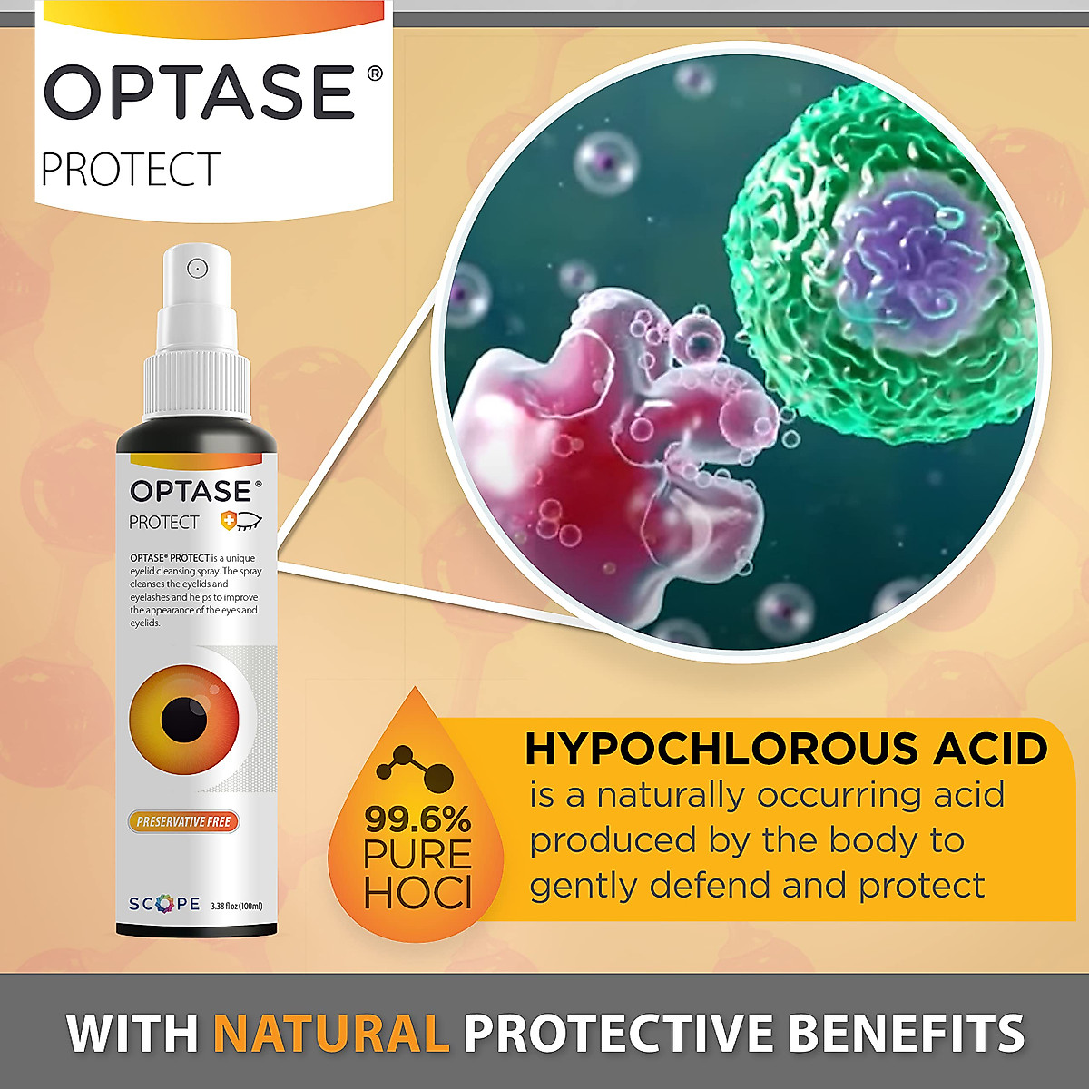 Optase Protect Eyelid Cleansing Spray - Hypochlorous Acid Spray for Daily Protection - Soothing for Dry Eye, Blepharitis, and Stye Treatment - Hypochlorous Acid Eyelid Cleanser - 100 ml