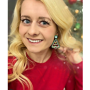 CEALXHENY Beaded Christmas Earrings for Women Handmade Bead Xmas Tree Santa Clause Wreath Candy Cane Drop Dangle Earrings Festive Holiday Earrings Christmas Gifts (Christmas Tree)