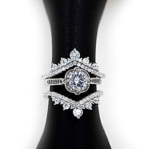 Women's Brilliant Cut Round CZ Band Guard Enhancers Engagement Stacking Wedding Ring Set 925 Sterling Silver (size 6)