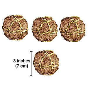 Meric 4 Pack Coconut Fiber Balls, Dental Floss for Dog, Cat, Rabbits, Round Chew Toys , Provides Entertainment , Alleviates Stress and Boredom