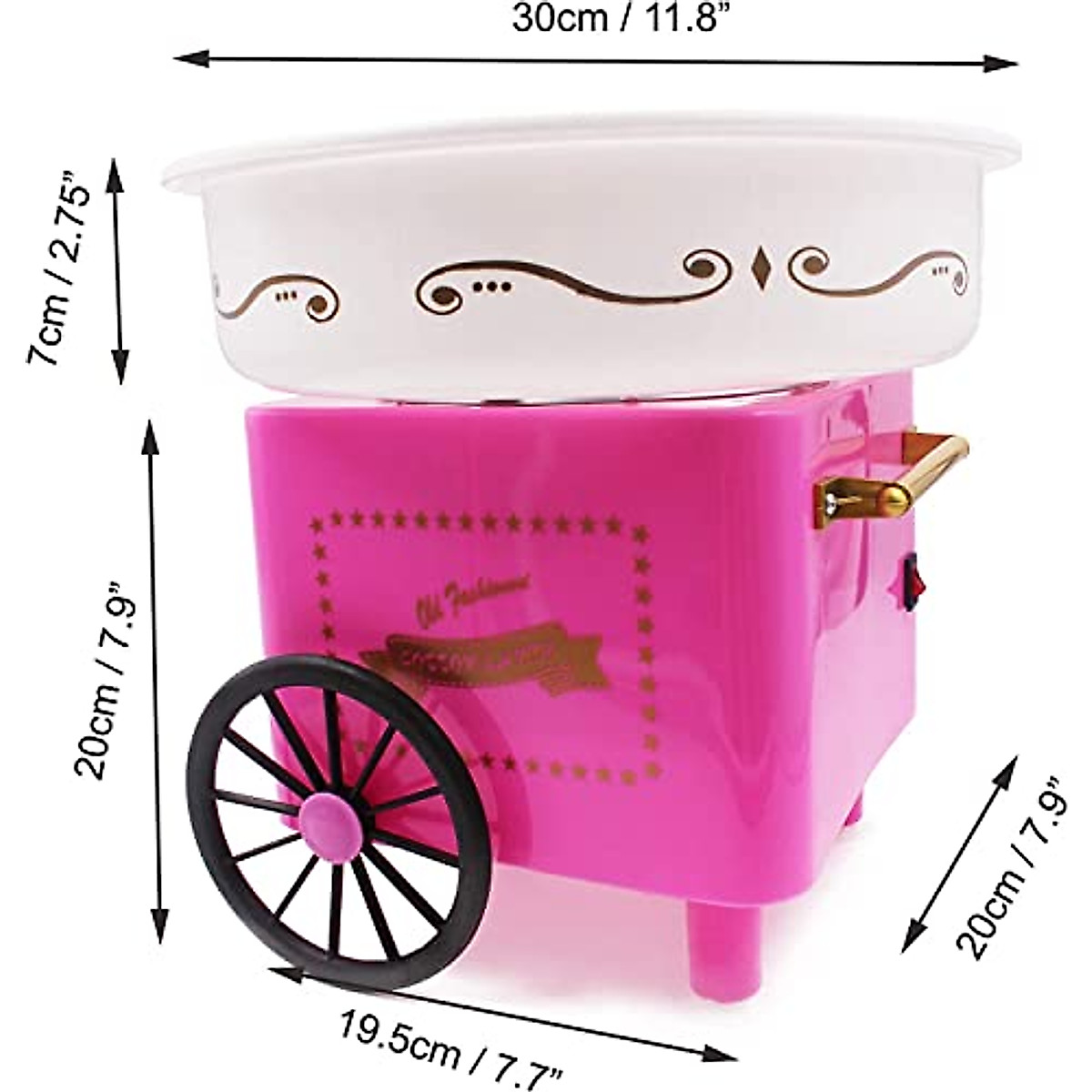 SHENGANG Cotton Candy Cart Classic Sugar Machine Candy Maker Home-Made DIY for Kids and Adults at Home Party Venues School Birthday Pink Pull-Cart-Style,D