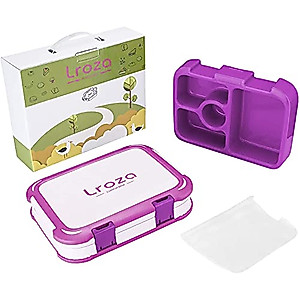 LROZA Leakproof Kids Lunch Box | 4-Compartment Bento Box for Kids | BPA-Free | School Lunch Container for Boys Girls | Children Travel On-the-Go Meal and Snack Packing Containers (PURPLE)