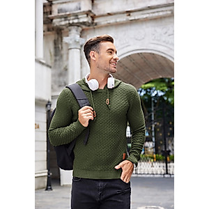 COOFANDY Men Fashion Hoodie Slim Fit Long Sleeve Polo Pullover Casaul Sweatshirt Army Green