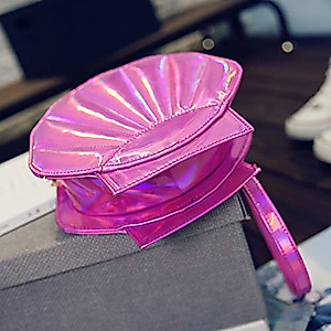 Women Mini Hologram Seashell Shape PU Leather Evening Clutch Handbag Cross-body Bag