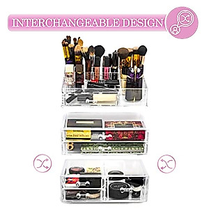 Sorbus Huge Acrylic Makeup Organizer - Extra Large Makeup Case & Display - Stackable 3 Piece Cosmetic Organizers and Storage Set with Acrylic Drawers - Great Vanity, Dresser & Bathroom Organizer
