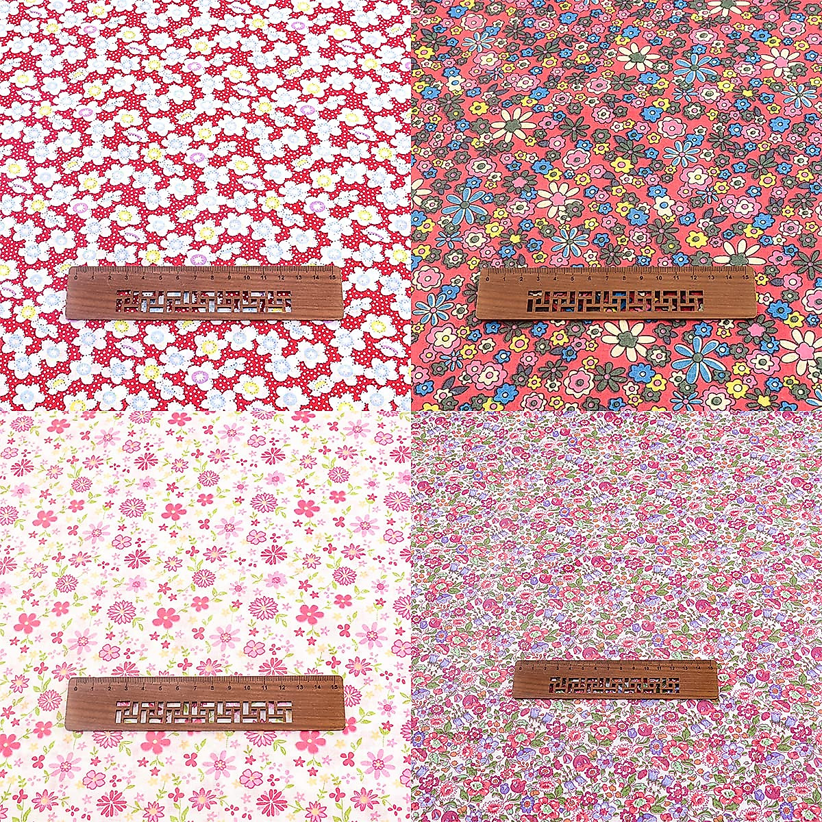 100% Cotton Fabric for Sewing-8 Pieces (20"x20"), Floral Cotton Craft Fabric, Bundle Squares Fabric, DIY Cloths Patchwork, Material for Quilting, Pre-Cut Quilting Fabric(Red)