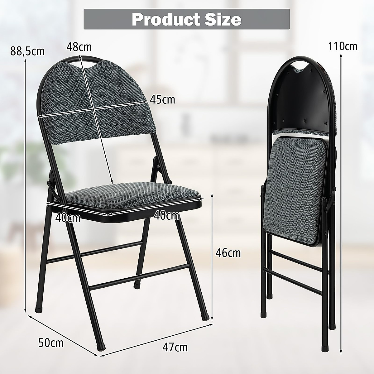 S AFSTAR 2 Pack Folding Chair with Padded Seat, Metal Steel Folding Chairs with Upholstered Seat & Portable Handle, Portable Foldable Chairs for Home & Office, Reception Room Church Wedding Events