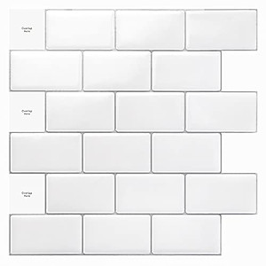 Art3d 10-Sheet Peel and Stick Tile Backsplash - 12"x12" Premium Kitchen Backsplash Peel and Stick Tile, Bright White