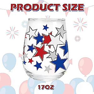 Whaline 2Pcs Patriotic Stemless Wine Glasses 17oz Red Blue White Star Drinking Glasses Star Patterned Tumbler Cups Independence Day Party Cups for 4th of July Party Supplies Kitchen Decorations Gifts