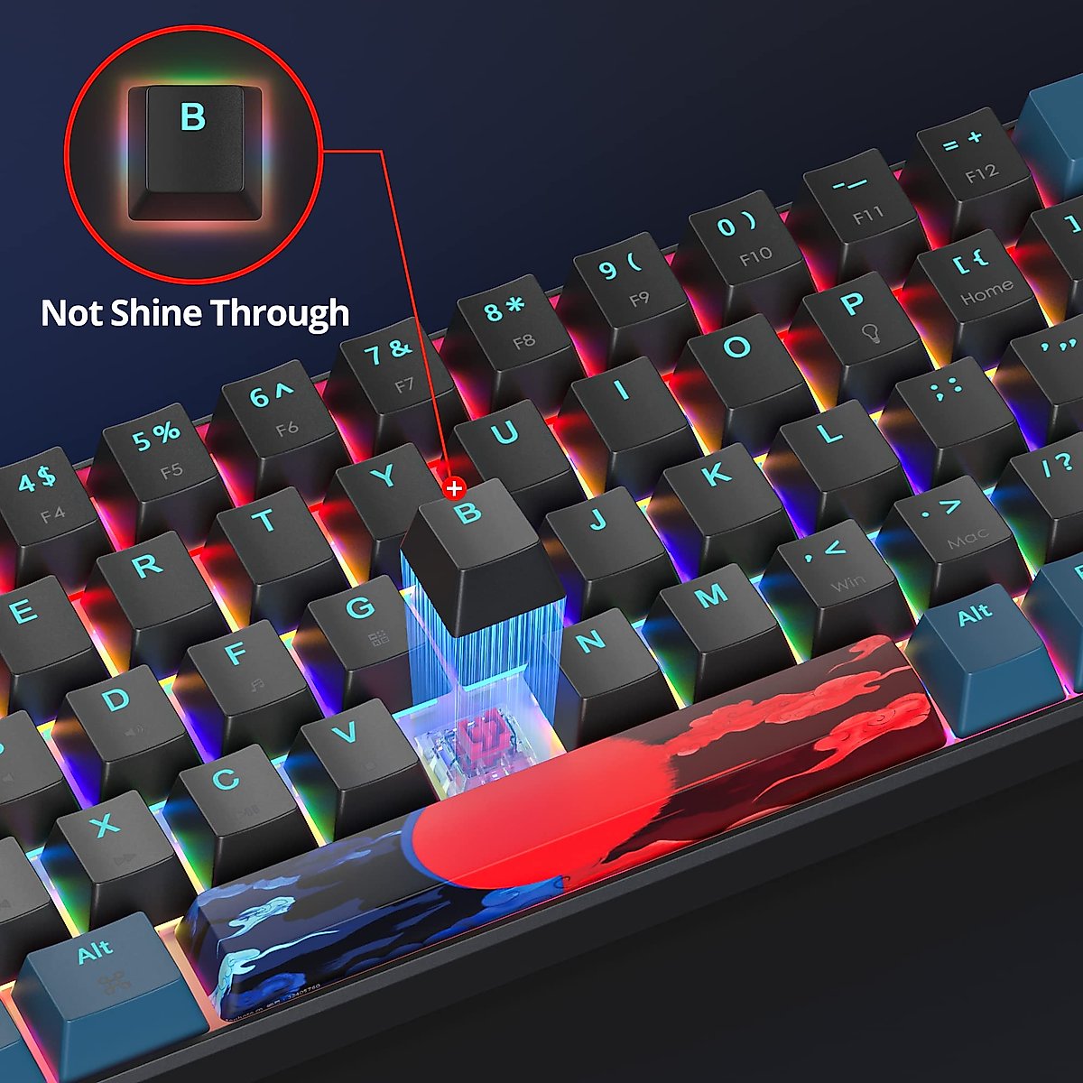Mosptnspg Protable 60% Percent Gaming Keyboard Mechanical, Mini Compact RGB Backlit 68 Keys Wired Office Keyboard with Red Switch for Mac/Win (Monstor Black/red Switch 68)