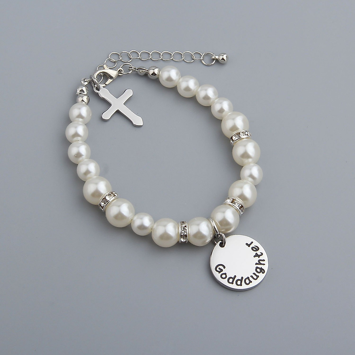 KUIYAI Goddaughter Pearl Bracelet First Communion Bracelet Christening Gift (Goddaughter pearl bracelet)
