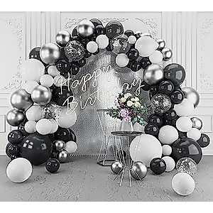 Black White Balloons Garland Arch Kit-148Pcs Confetti Silver Black White Balloons Party Decorations for Baby Shower Birthday New Years Engagement Wedding Anniversary Retirement