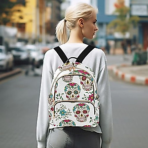 Yasala Halloween Women Backpack Sugar Skull Floral Blue Pink Travel Bag Compact Daily Bag Diaper Bag