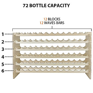 Smartxchoices Stackable Modular Wine Rack 72 Slots Floor Wine Storage Stand Wooden Wine Holder Display Shelves 72 Slots, Wobble-Free, Solid Wood, Free Standing (Six-Tier, 72 Bottle Capacity) (Wood)