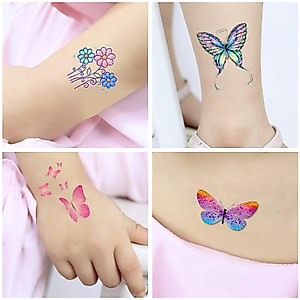 Leesgel 24 Sheets Butterfly Glitter Temporary Tattoos for Party, Butterfly Birthday Decorations Supplies for Girls, Kids Fake Tattoos Birthday Surprise Butterfly Party Decorations Favors