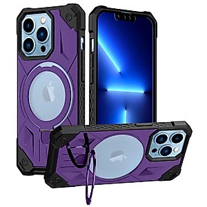 STERKER for iPhone 13 Pro Max Phone Case [Invisible Built in Stand & Ring Holder] Compatible with MagSafe Military Grade Drop Protection Slim iPhone 13 Pro Max Cases for Men Women 6.7", Purple