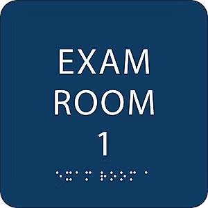 ADA CENTRAL SIGNS - 6" X6" Exam Room 1 Sign - ADA Compliant Tactile Graphics Grade 2 Braille Text Acrylic Wall Signs - Educational Institution Directional Assistance Test Center Door Sign for Schools