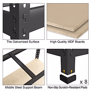 PrimeZone 4 Tier 36" W x 16" D x 55" H Storage Shelves - Adjustable Garage Storage Shelving, Heavy Duty Metal Storage Utility Rack Shelf Unit for Warehouse Pantry Closet Kitchen, Black