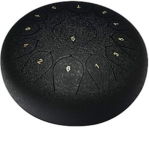 Sonart 12 Inch High Carbon Steel Tongue Drum, 13 Notes Lotus Hand Steel Pan Drum w/Drum Hammer, Drumstick Bracket, Rubber Finger Sleeve and Travel Bag for Camping, Meditation, or Yoga (Black)