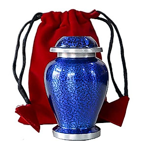 THE ASCENT MEMORIAL Small Cremation Urn for Human Ashes Adult | Marble Blue Mini Keepsake Urn with Velvet Carry Bag A Paper Funnel and A Premium Gift Box | Aesthetic Mini Urn