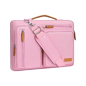 MOSISO 360 Protective Laptop Shoulder Bag,15-15.6 inch Computer Bag Compatible with MacBook Pro 16, HP, Dell, Lenovo, Asus Notebook,Side Open Messenger Bag with 4 Zipper Pockets&Handle, Pink