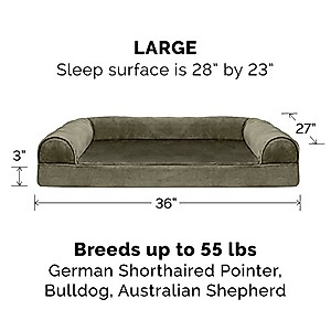 Furhaven Memory Foam Dog Bed for Large/Medium Dogs w/ Removable Bolsters & Washable Cover, For Dogs Up to 55 lbs - Faux Fur & Velvet Sofa - Dark Sage, Large