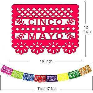 KUCHERI 5 Packs 85Ft Mexican Party Banners, Mexican Themed Party Decorations, Plastic Papel Picado Banner, For Fiesta Party Decorations, Cino de Mayo, Day of The Dead, 85 Feet Long Total