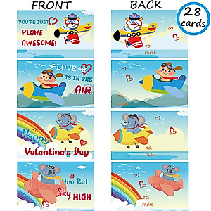 WODMAZ 28 Pack Valentines Day Cards for Kids, 7 Different Designs Foam Airplanes with Valentines Gift Cards for Boys Girl School Classroom Exchange Prize, Fun Planes Valentines Party Favors Toys