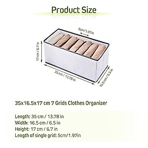 TouYinger Clothes Drawer Organizer, Closet Storage Organizers, Build-in PP Board 7 Grids Clothes Storage Organizers for Leggings, T-shirts, Sock, Ties, Scarves(2 Packs)
