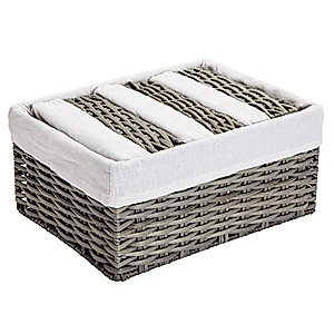 Set of 4 Wicker Storage Baskets with Liners for Shelves, Decorative Woven Nesting Bins for Organizing Pantry, 2 Sizes (Grey)