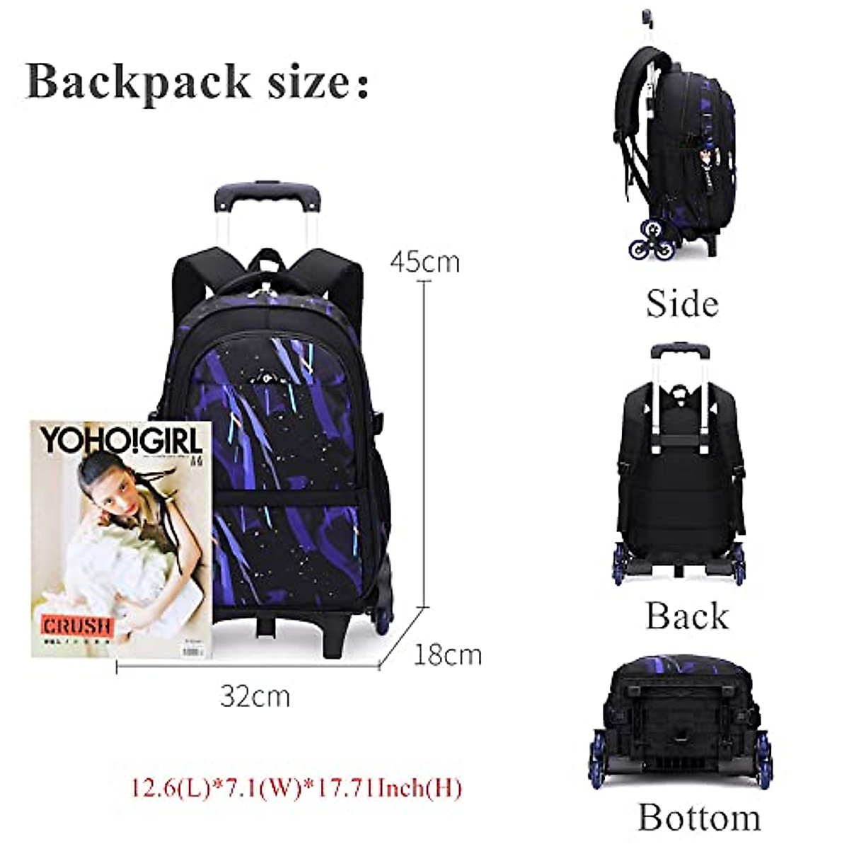 EKUIZAI Dinosaur Print Elementary Trolley Backpack for Boys Middle School student Carry-on Luggage Bookbag with Wheels